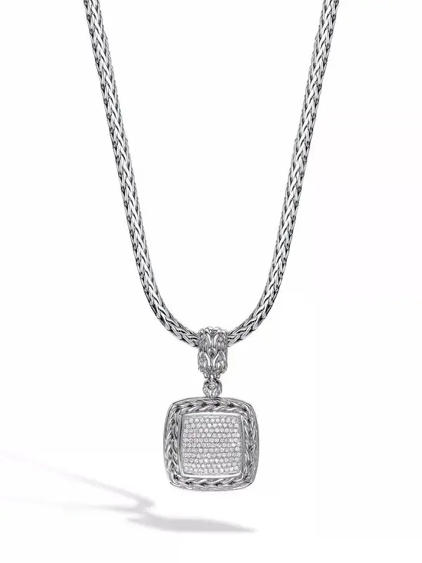 John Hardy Classic Chain Diamond Pavé Square Pendant - Silver