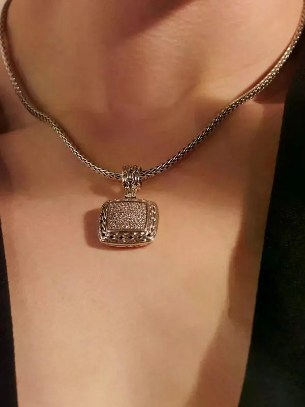 John Hardy Classic Chain Diamond Pavé Square Pendant
