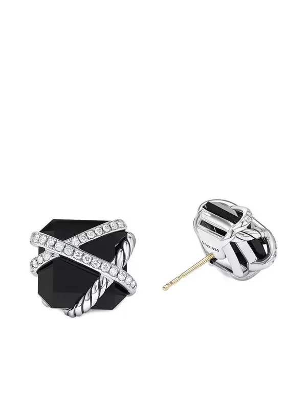 David Yurman Sterling Silver Diamond And Onyx Stud Earrings