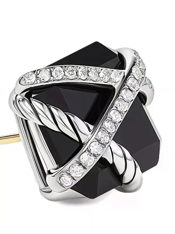 David Yurman Sterling Silver Diamond And Onyx Stud Earrings