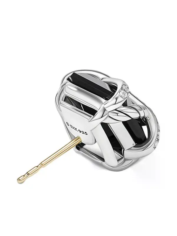 David Yurman Sterling Silver Diamond And Onyx Stud Earrings
