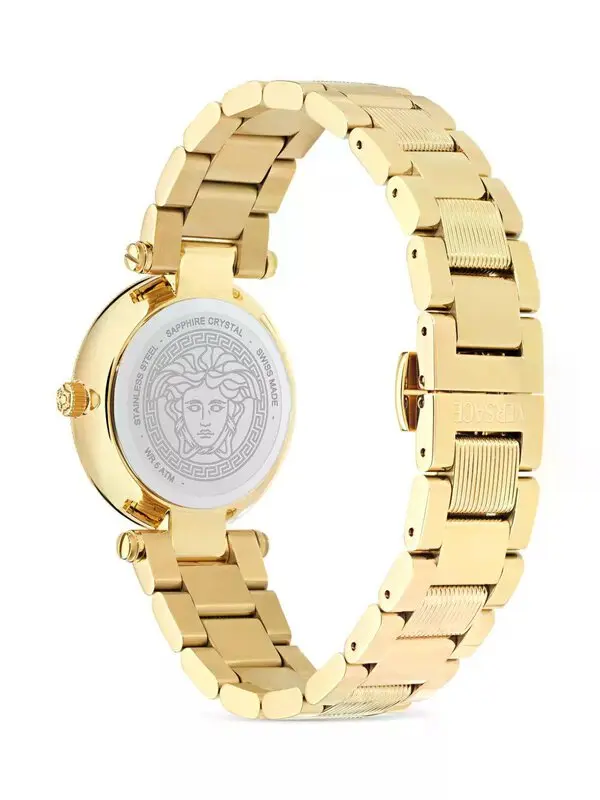 Versace Reve 35mm Watch With Gold Tone Stainless Steel Link Bracelet