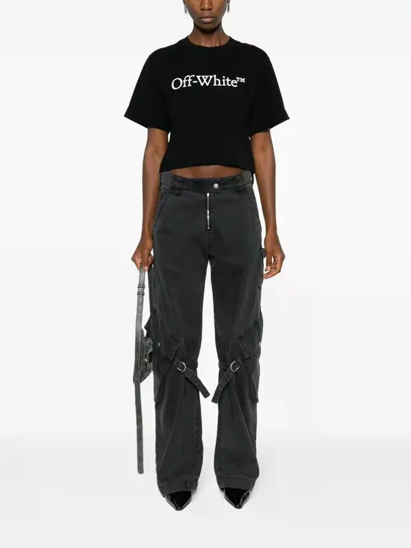 Off-White Bookish Logo-print Cropped T-shirt