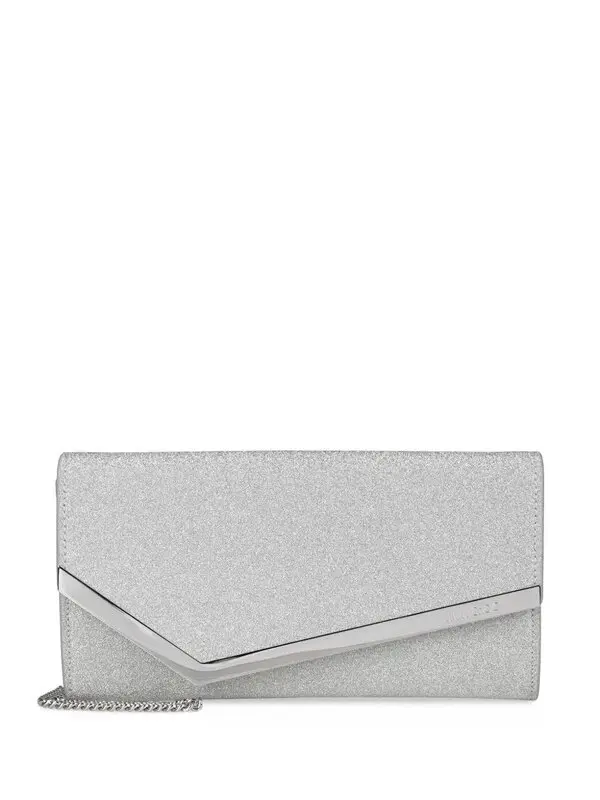 JIMMY CHOO Emmie Glitter Leather Clutch - Grey