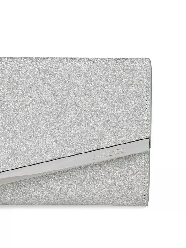 JIMMY CHOO Emmie Glitter Leather Clutch - Grey