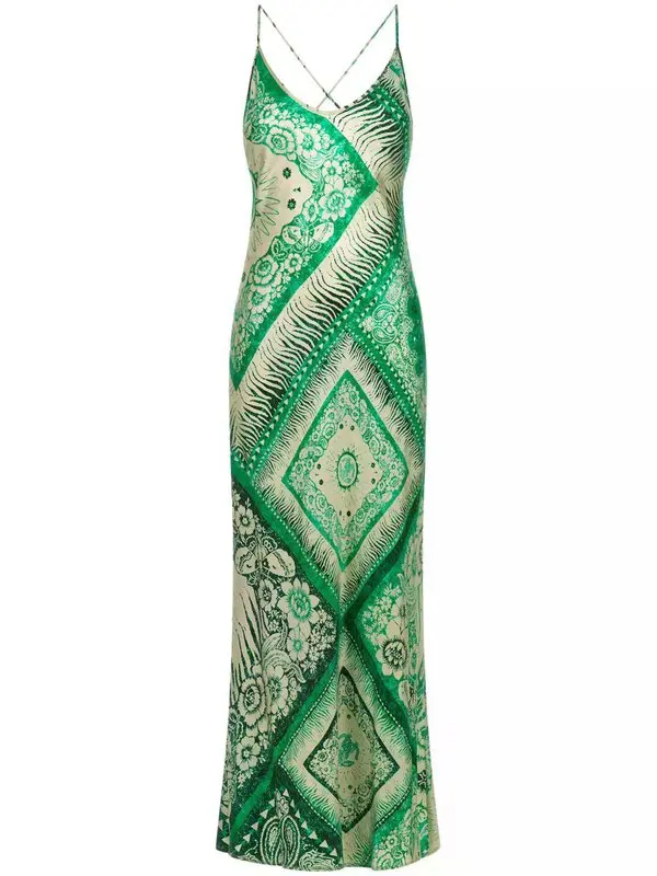 Roberto Cavalli Abstract-print Silk Slip Dress - Green