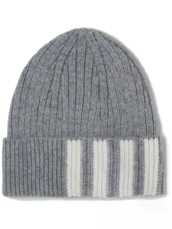 Thom Browne 4-bar Ribbed Beanie - Grey