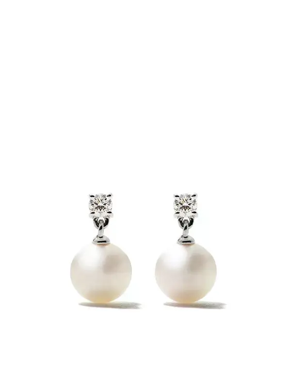 TASAKI 18kt White Gold Akoya Pearl And Diamond Drop Earrings - Silver