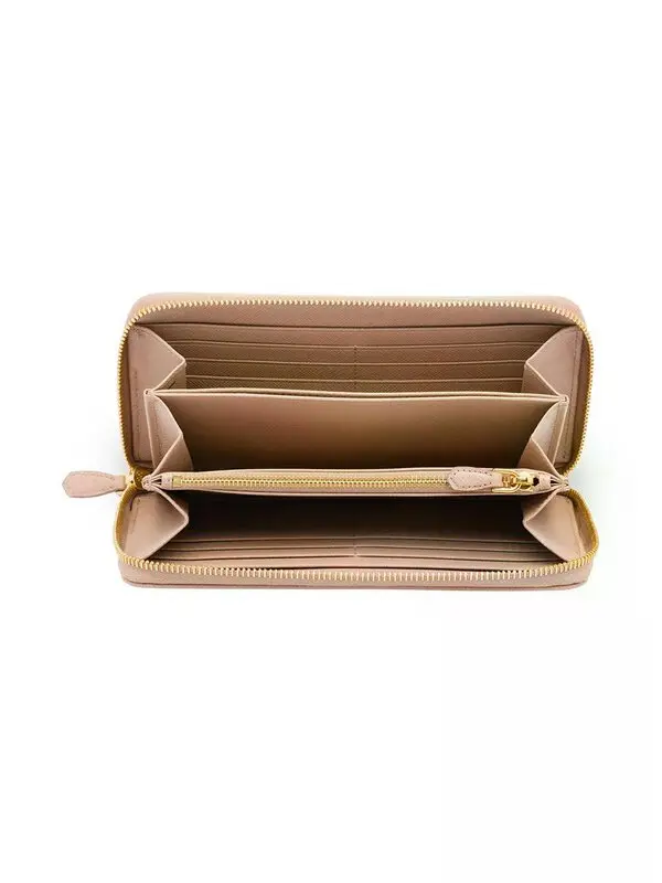 Prada Large Leather Logo Plaque Wallet - Pink
