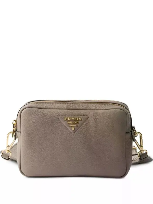 Prada Small Leather Shoulder Bag With Woven Strap - Brown