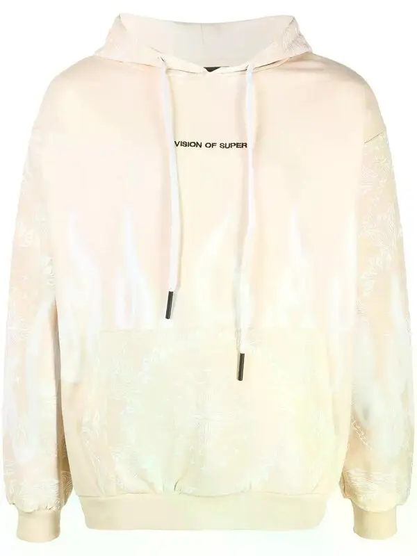 VISION OF SUPER Graphic-print Cotton Hoodie - Neutrals
