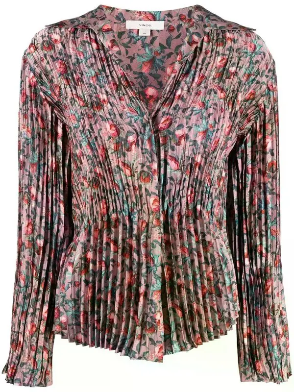 Vince Berry Blooms Pleated Shirt - Multicolour