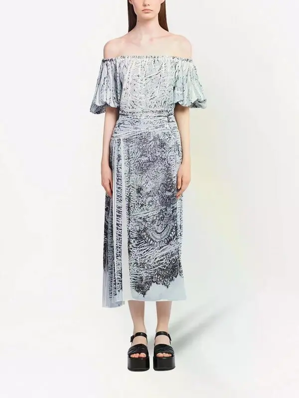 Prada Coral-print Silk Midi Dress