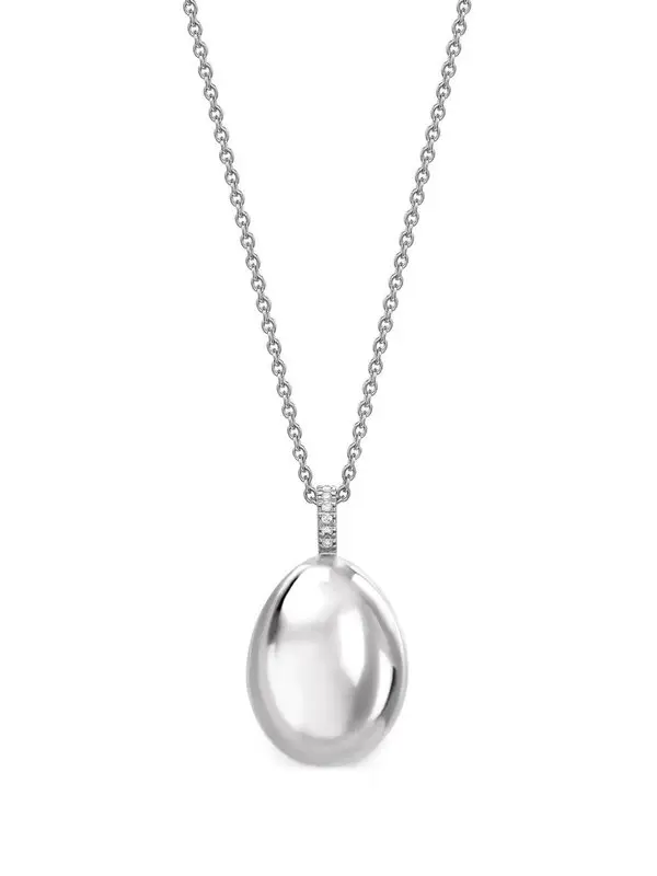 Faberge 18kt White Gold Diamond Essence Egg Pendant Necklace - Silver
