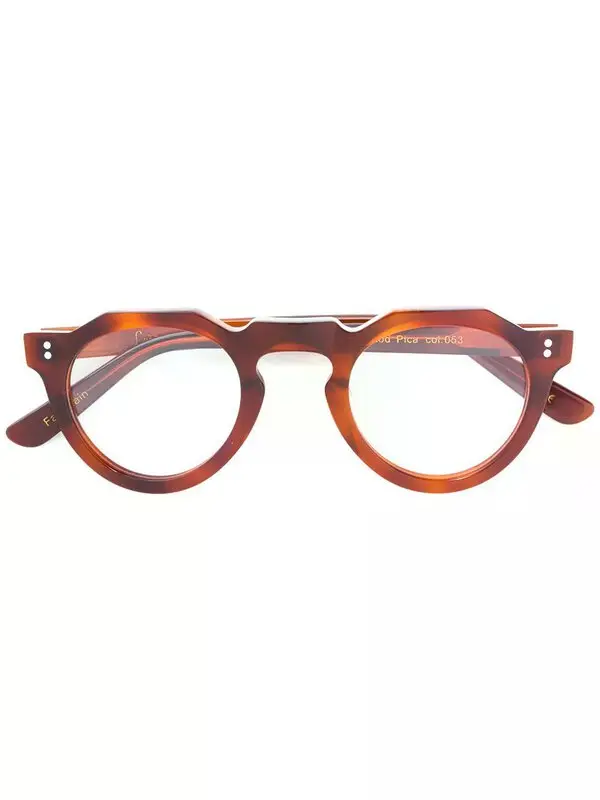 LESCA Round Frame Eyeglasses - Brown