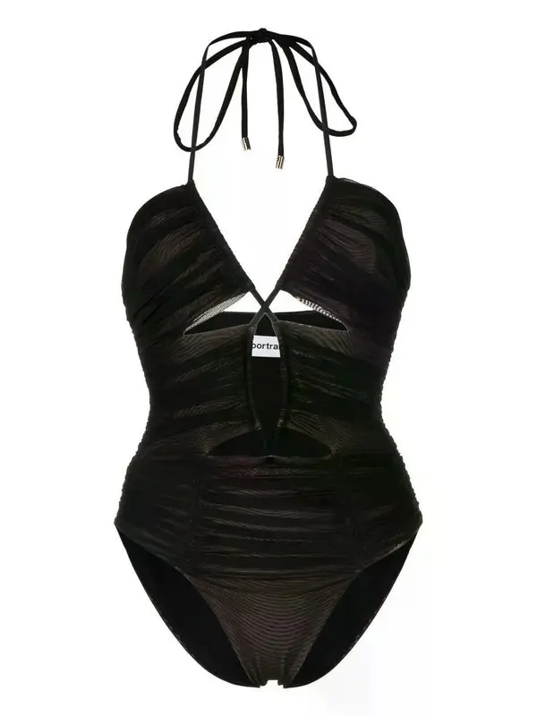 SELF-PORTRAIT Halterneck Cut-out Swimsuit - Black