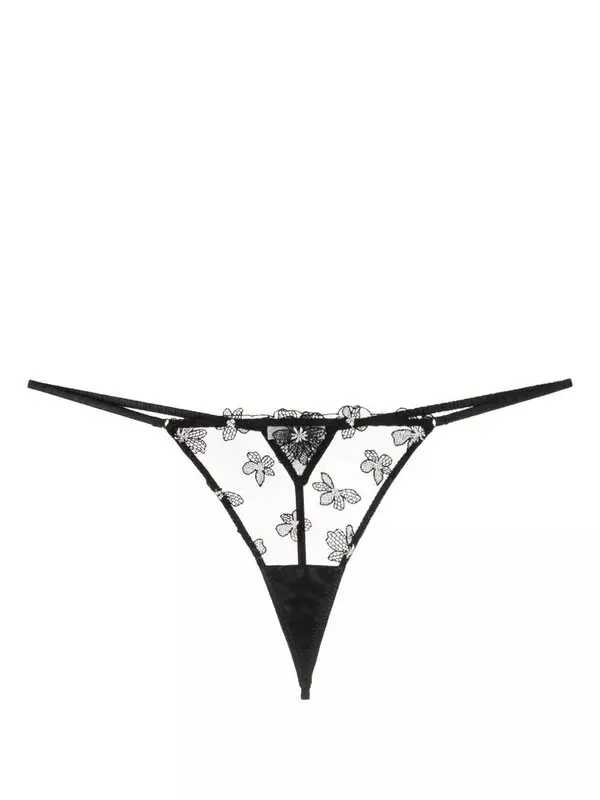 FLEUR DU MAL Petal Embroidered V-string - Black