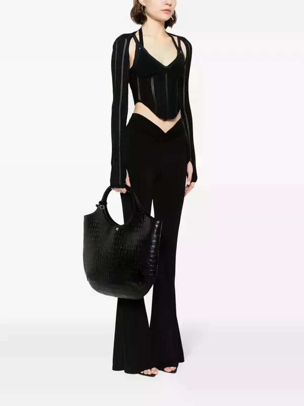 COURREGES Holy Crocodile Embossed Leather Tote - Black