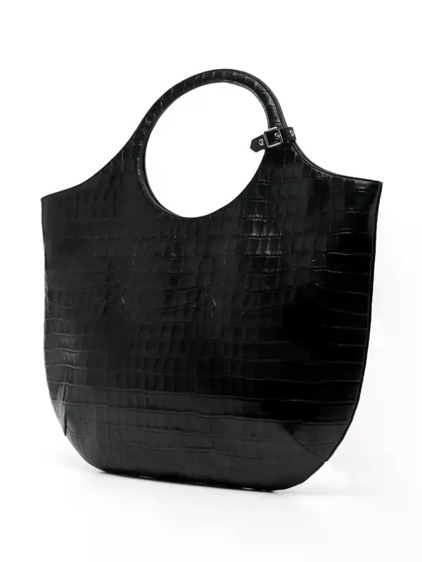 COURREGES Holy Crocodile Embossed Leather Tote - Black