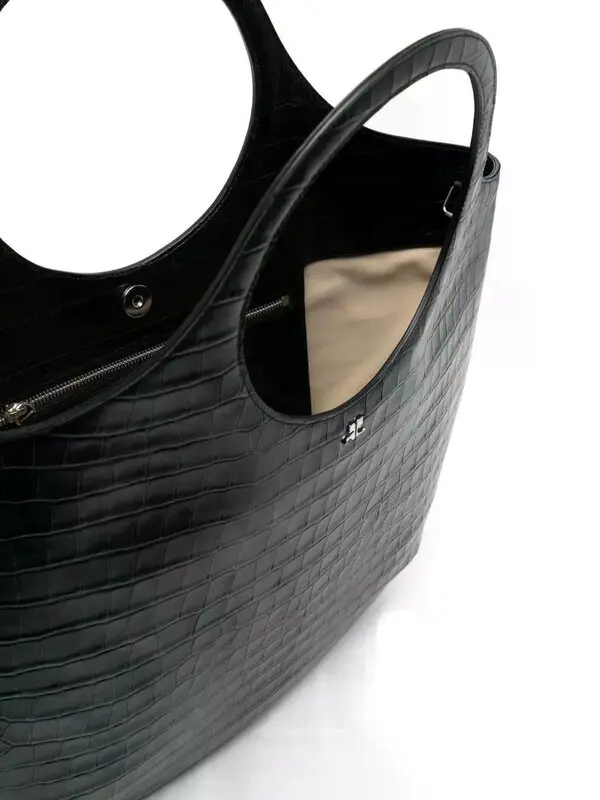 COURREGES Holy Crocodile Embossed Leather Tote - Black