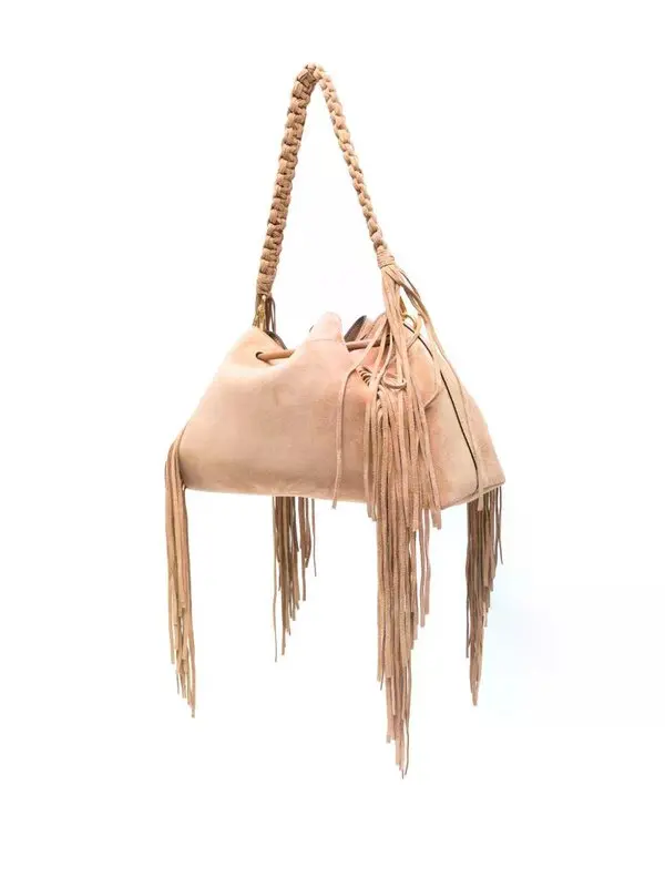 JIMMY CHOO Medium Cinch Fringed Shoulder Bag - Neutrals