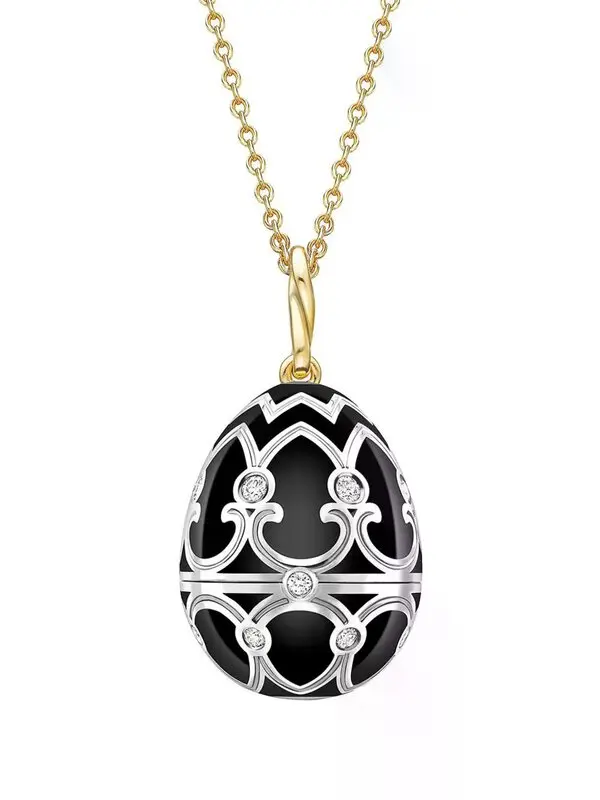 Faberge 18kt Gold Heritage Penguin Surprise Diamond Locket Necklace - Black