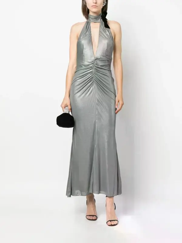 Alessandra Rich Halterneck Open-back Evening Dress With Plunging V-neck