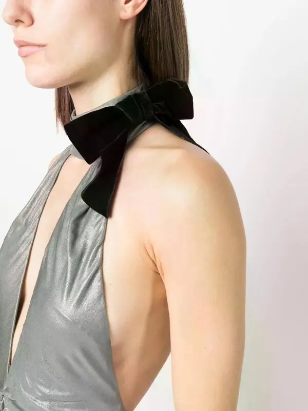 Alessandra Rich Halterneck Open-back Evening Dress With Plunging V-neck
