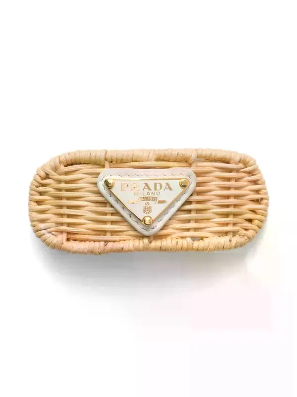 Prada Triangle Logo Interwoven Hair Clip - Neutrals