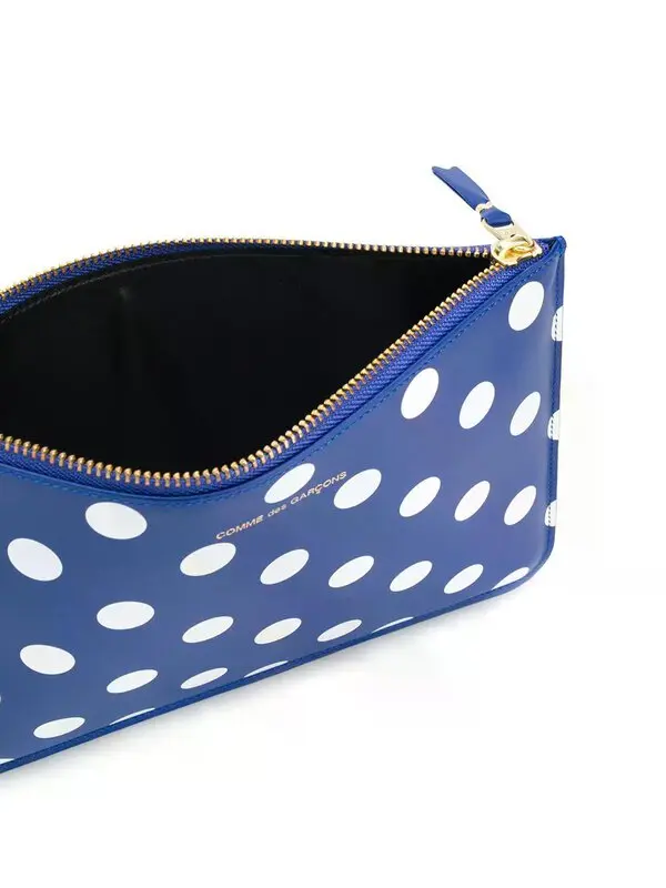 Comme Des Garçons Leather Zip Pouch With Polka Dot Print