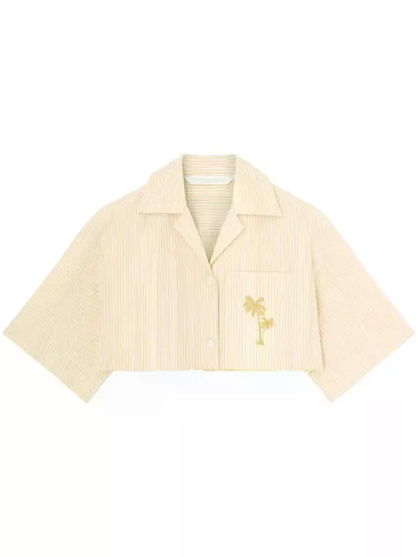 Palm Angels Embroidered Striped Cropped Cotton Shirt
