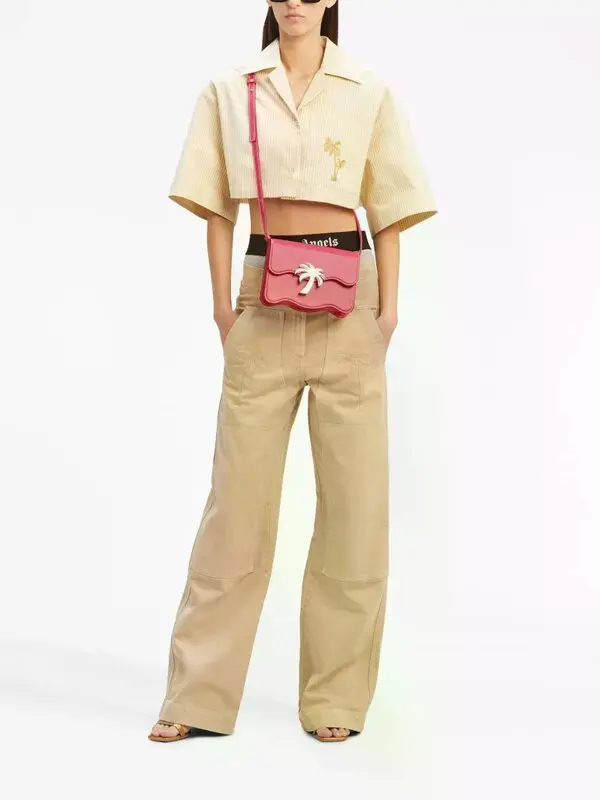 Palm Angels Embroidered Striped Cropped Cotton Shirt