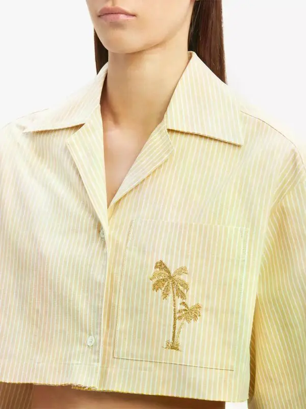 Palm Angels Embroidered Striped Cropped Cotton Shirt