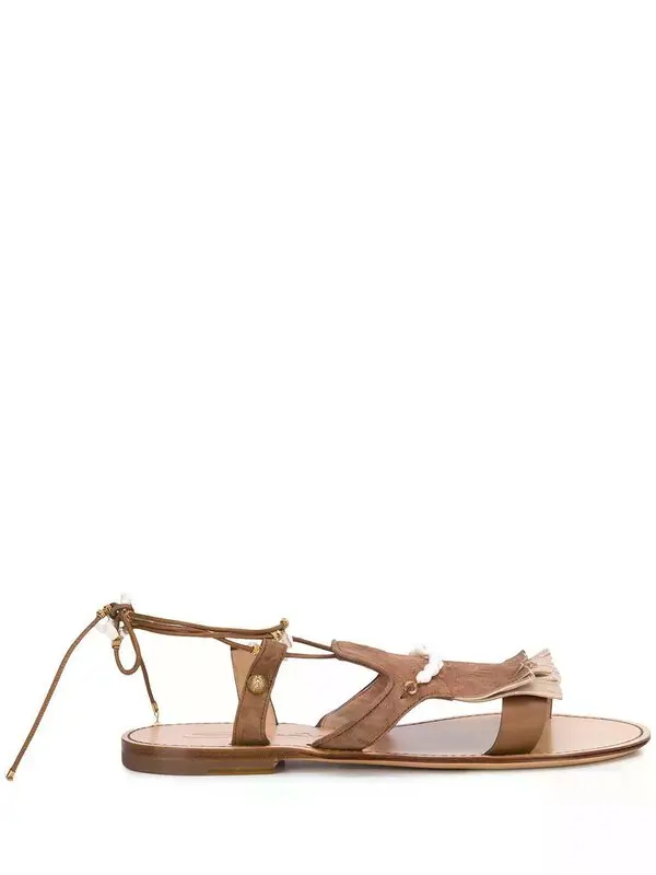 Santoni Open-toe Beaded-fringed Sandals - Black