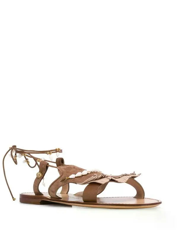 Santoni Open-toe Beaded-fringed Sandals