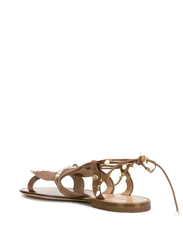 Santoni Open-toe Beaded-fringed Sandals