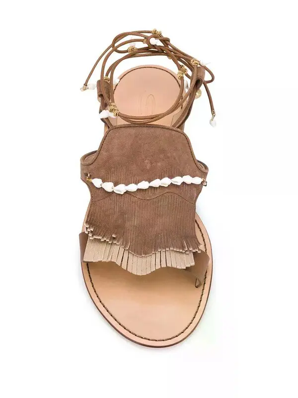 Santoni Open-toe Beaded-fringed Sandals
