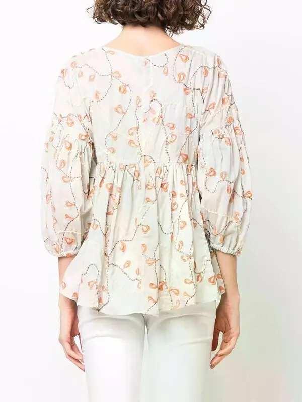 ALYSI Embroidered Flounce Smock Top