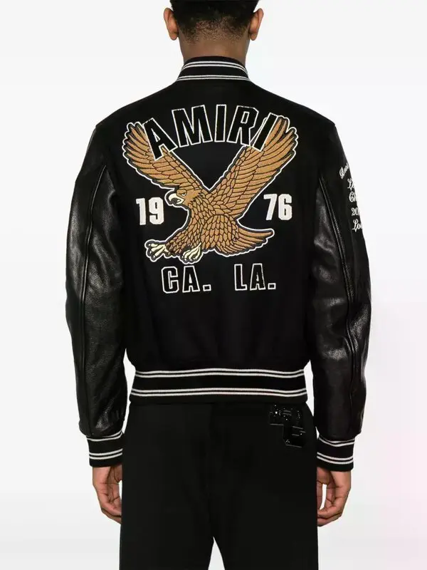 Amiri Varsity Bomber Jacket With Leather Panelling