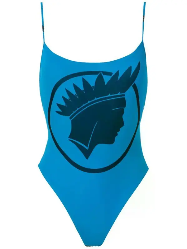 AMIR SLAMA Ndio Print High-cut Leg Swimsuit - Blue