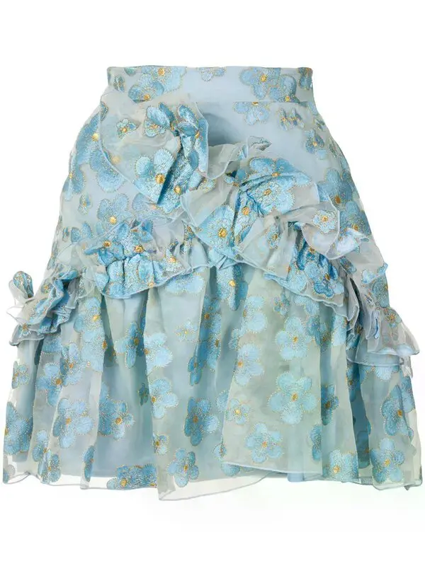 MACGRAW Souffle Ruffle Trim Mini Skirt - Blue