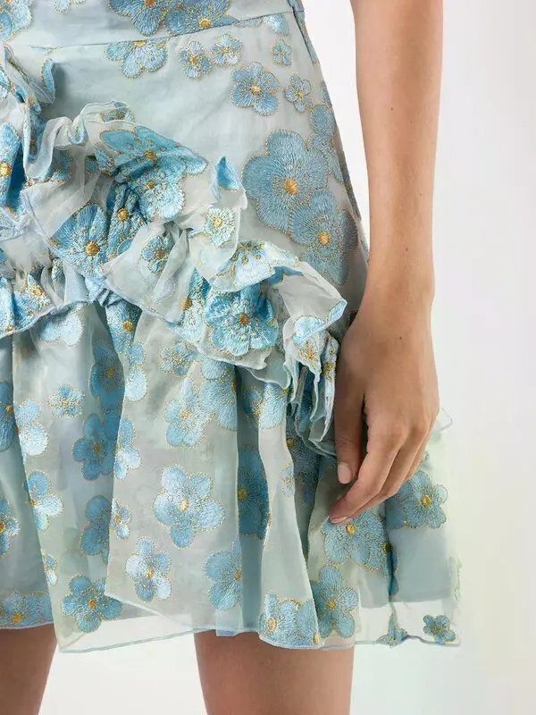 MACGRAW Souffle Ruffle Trim Mini Skirt - Blue