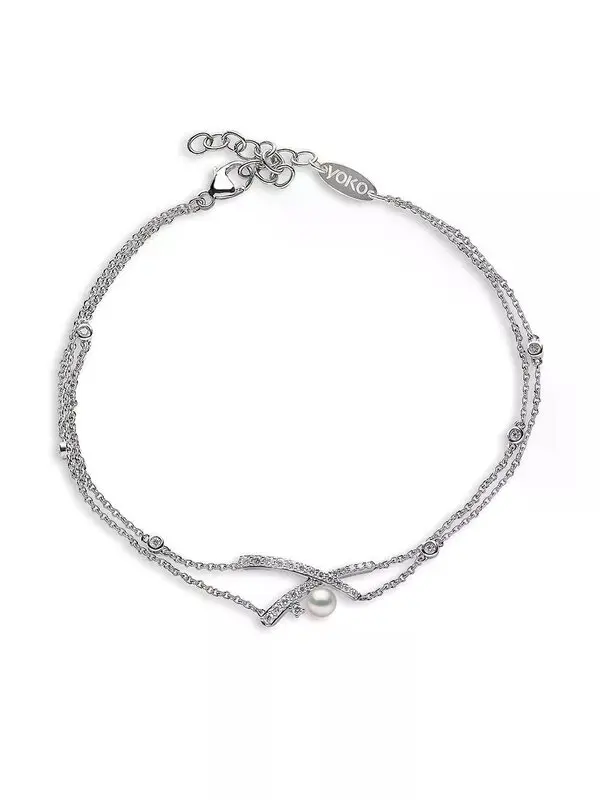 Yoko London 18kt White Gold Diamond And Akoya Pearl Bracelet - Silver