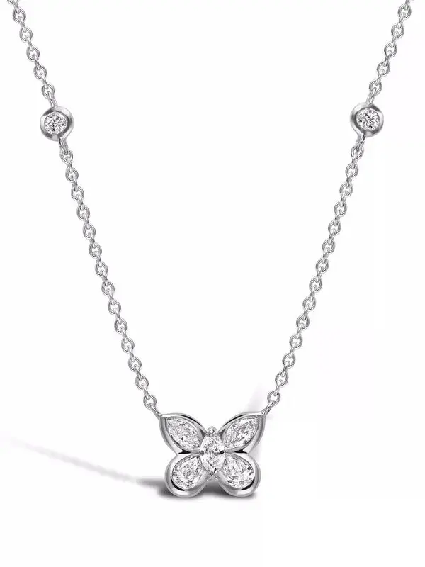 PRAGNELL 18kt White Gold Butterfly Diamond Pendant Necklace - Silver