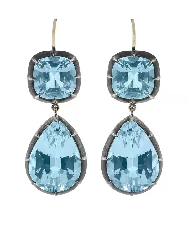 Fred Leighton 18kt Gold Double Drop Topaz Earrings - Blue