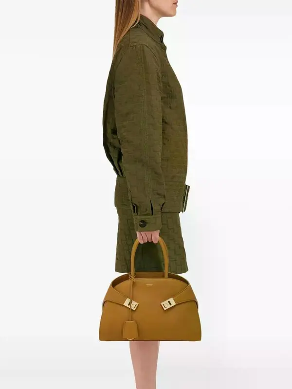FERRAGAMO Small Hug Tote Bag In Calfskin Leather - Brown