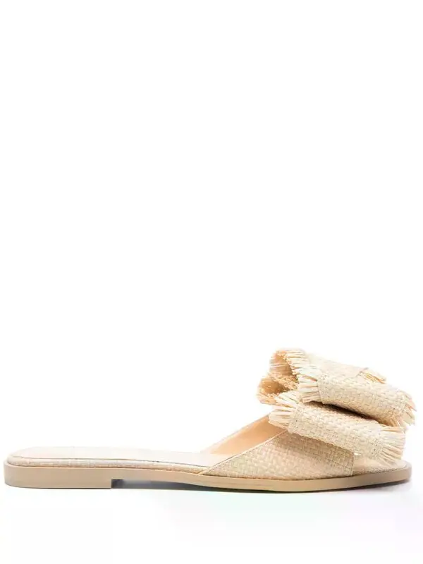 Mach & Mach Le Cadeau Slides With Oversize Bow - Neutrals