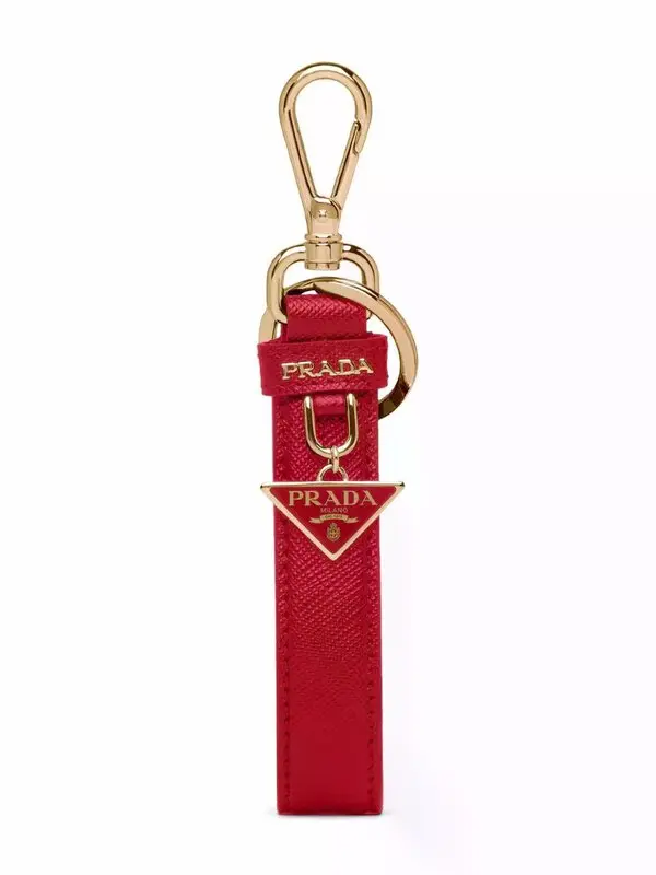 Prada Triangle-logo Leather Keychain - Red