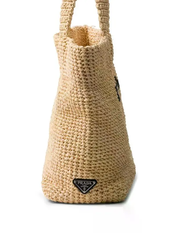 Prada Logo-embroidered Crochet Raffia Tote Bag
