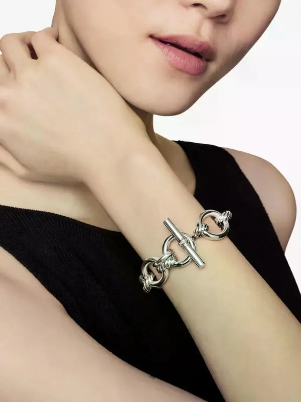 David Yurman Sterling And Diamond Link Chain Bracelet